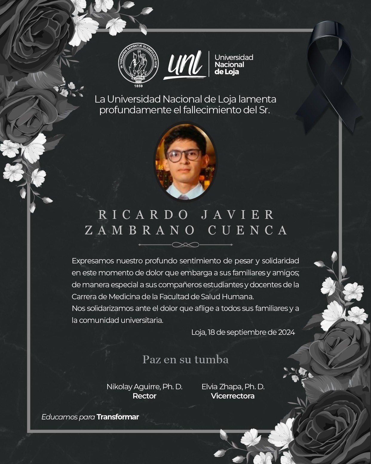La Universidad Nacional de Loja confirmó la muerte del estudiante de ...